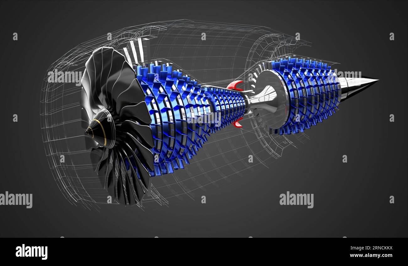 Jet engine inside - on grey background - 3D illustration Stock Photo ...