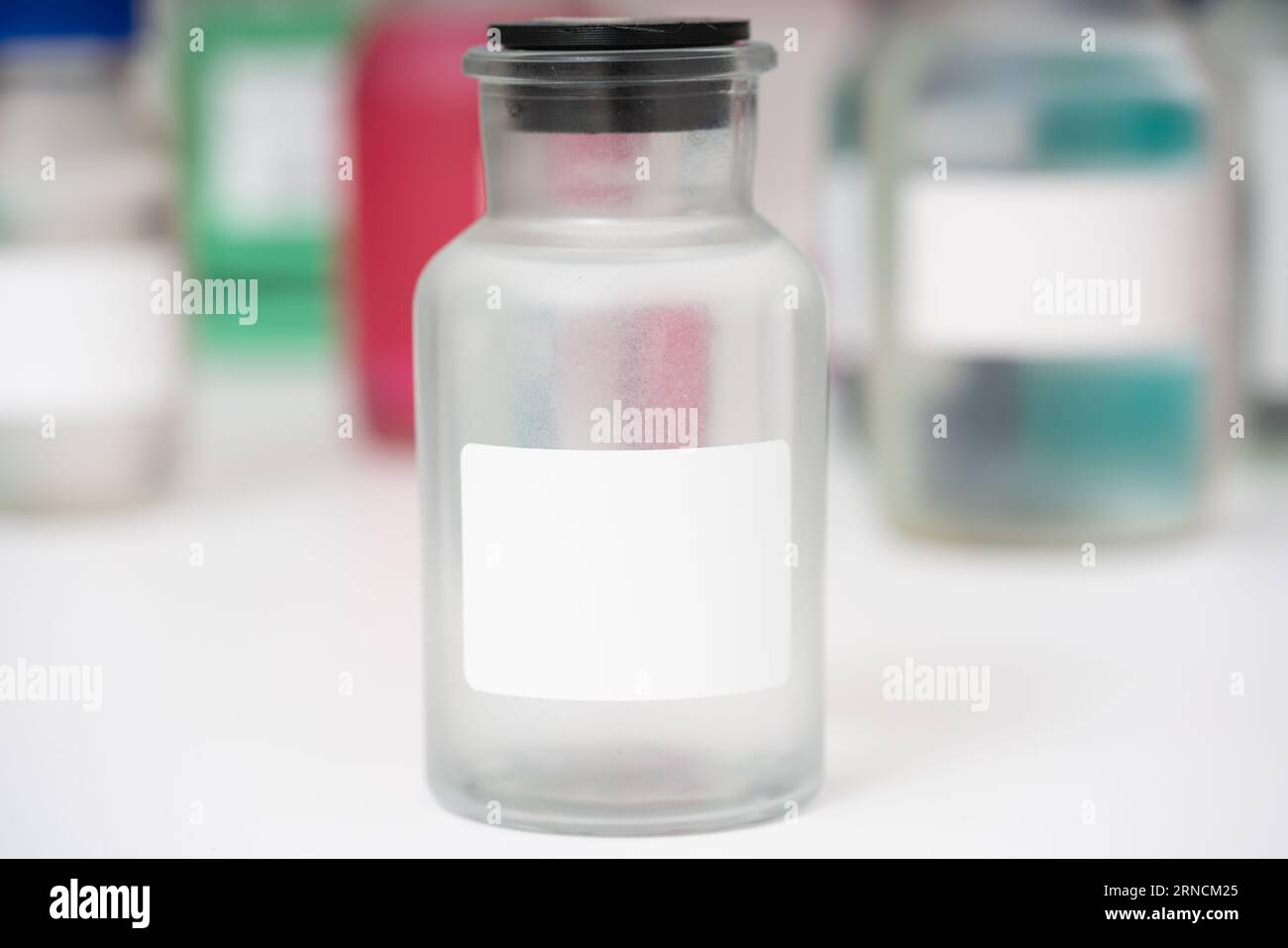 glass laboratory bottle with chemical substance and blank label Stock ...