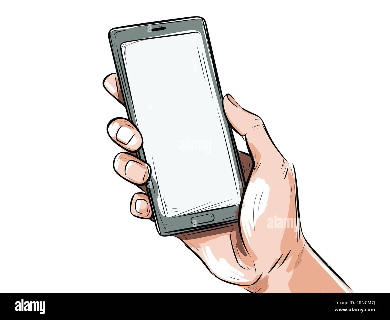 Hand Holding Up Cell Phone With Blank Screen, In The Style Of Detailed ...