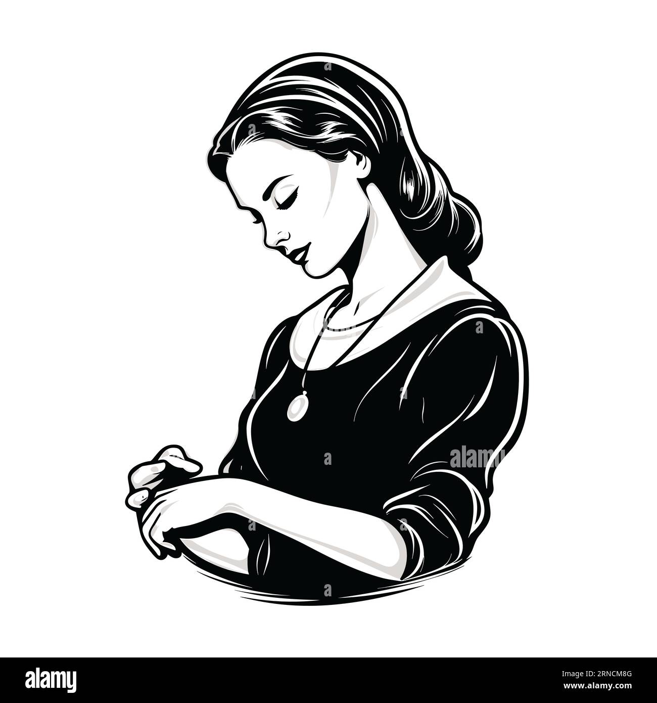 The Silhouette Of A Mother In A Holding Infant, In The Style Of Vintage ...