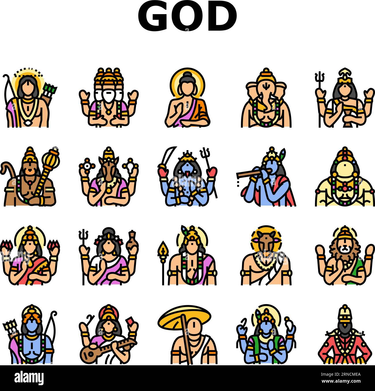 god indian hindu lord krishna icons set vector Stock Vector Image & Art ...
