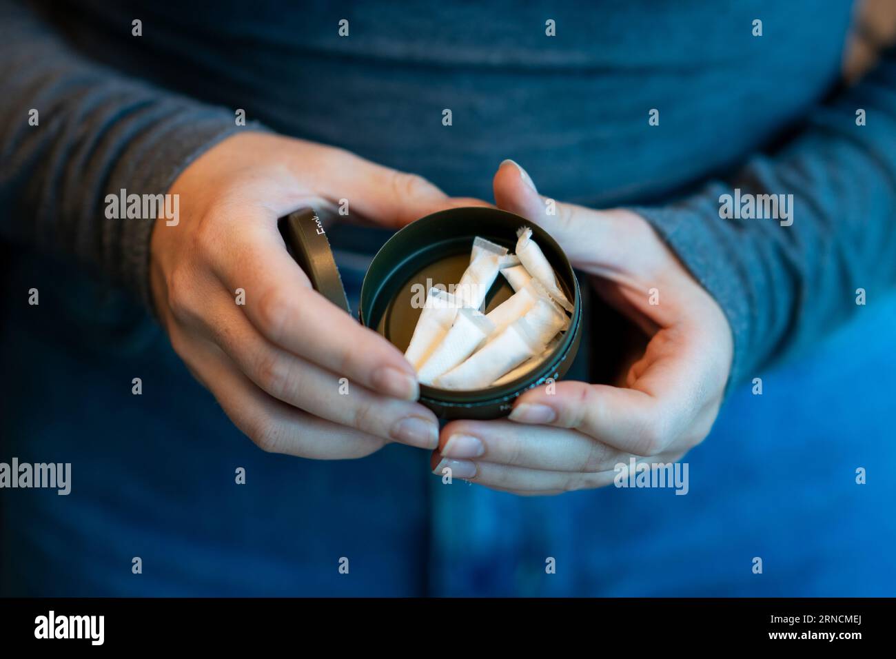 Oslo 20230901.Illustrative images of snus (type of snuff) and snus use ...