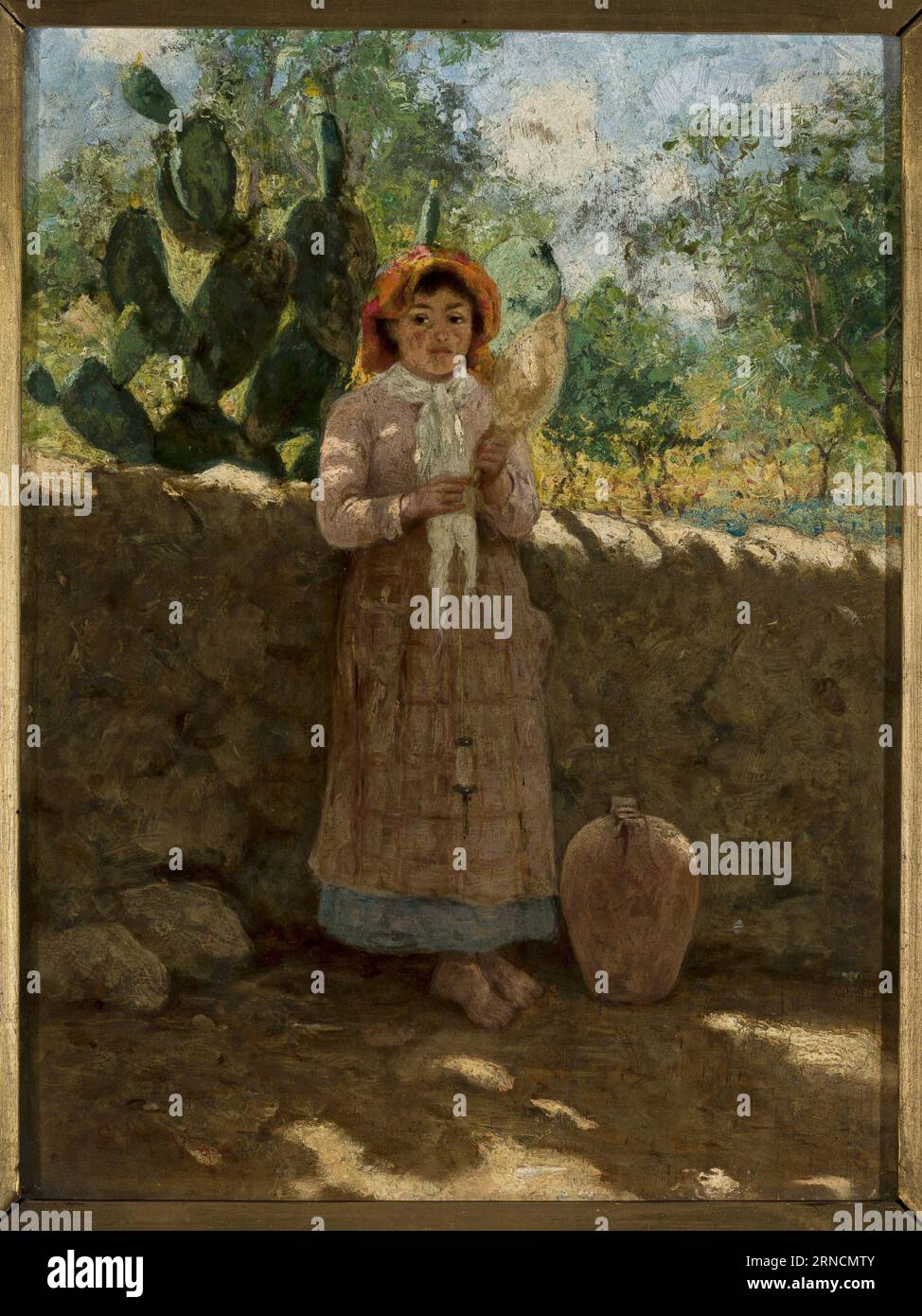 Vincenziana – girl with a distaff against a wall 1894 by Curt Agthe ...