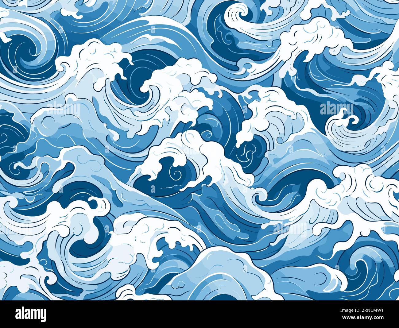 Blue And White Sea Wave Pattern With Swirls Of White, In The Style Of ...