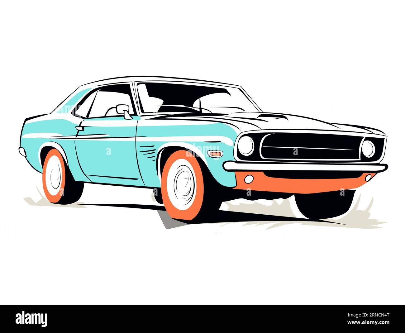 Muscle Car Illustration Vector, In The Style Of Light Turquoise And ...