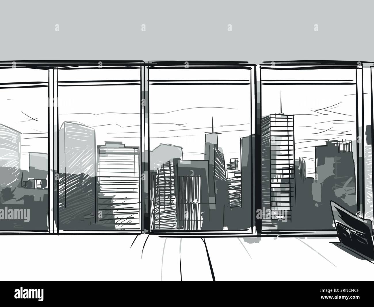 New York City View From Open Window With Chair In Front Illustration ...