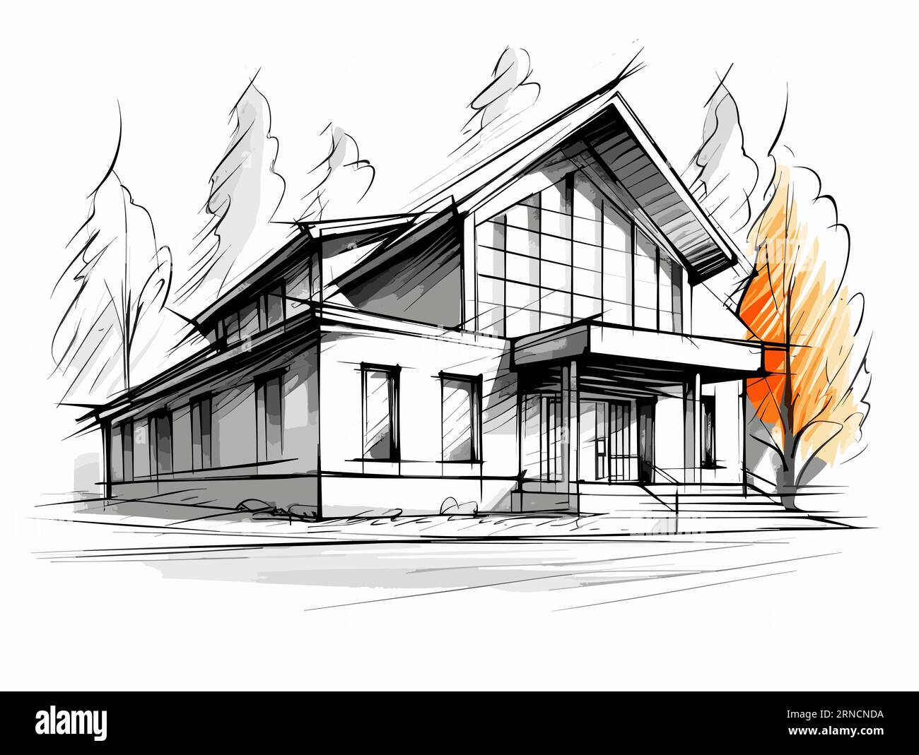 Sketch Of An Architectural House,, In The Style Of High Dynamic Range ...