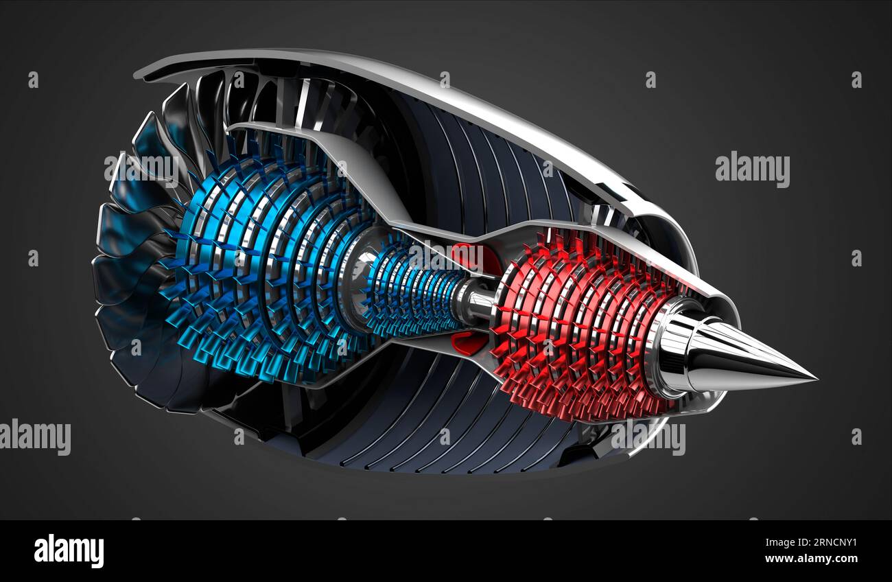 Jet engine inside - on grey background - 3D illustration Stock Photo ...