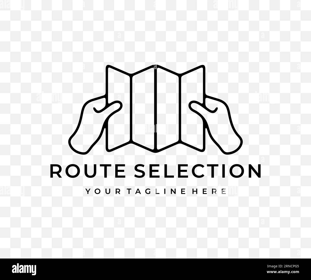 Hands Holding A Paper Map Route Selection Linear Graphic Design