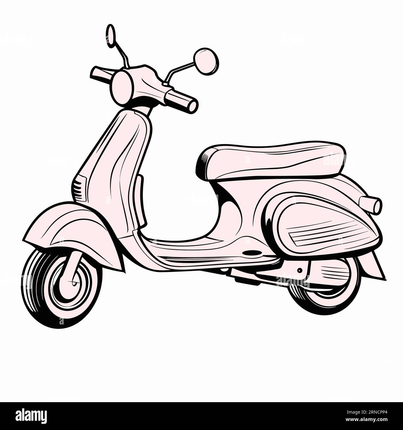 Pink Scooter Vector Image Illustration, In The Style Of Contoured ...