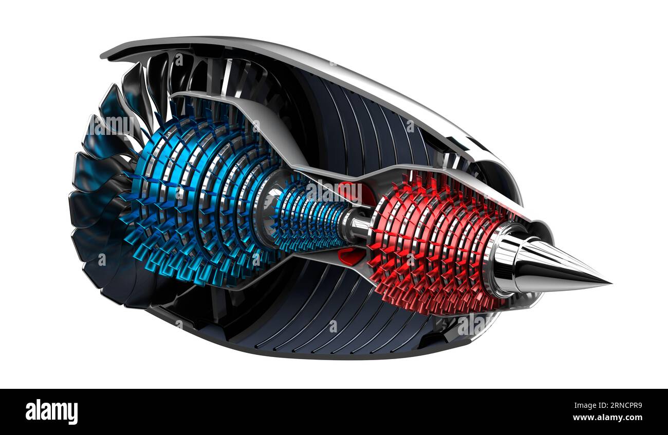 Jet engine inside - on white background - 3D illustration Stock Photo ...
