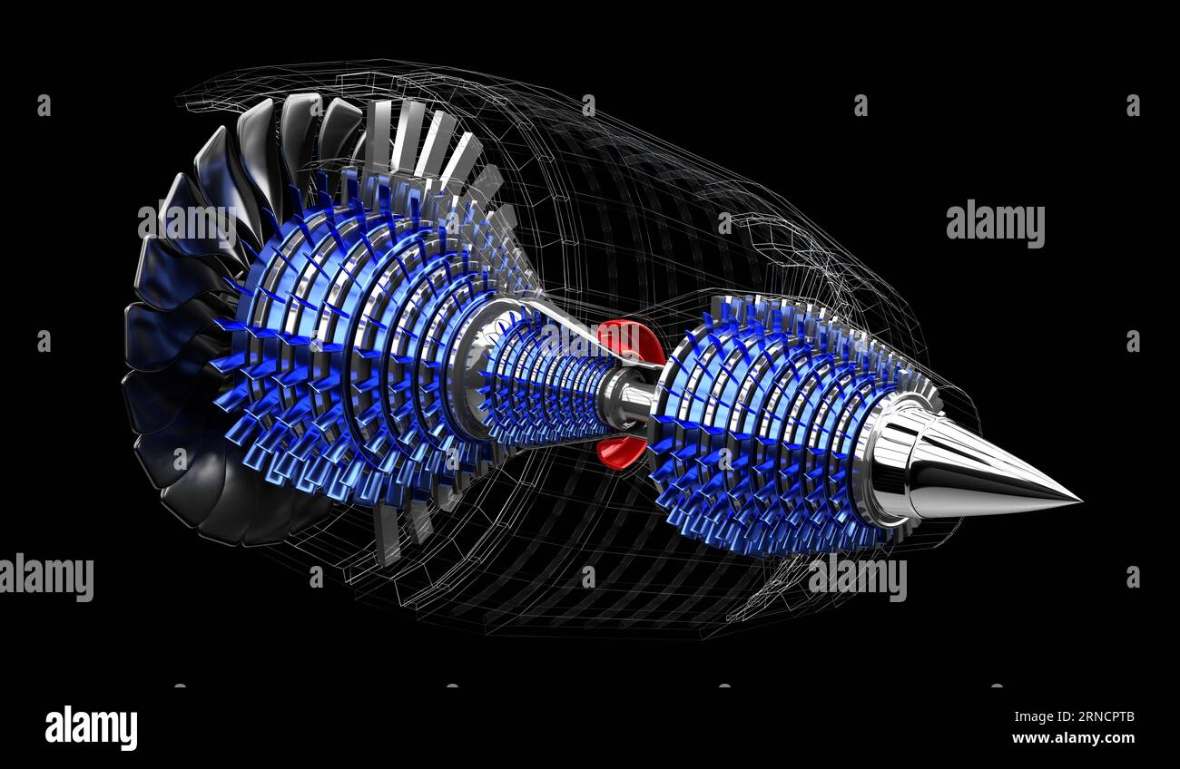 Jet engine inside - on black background - 3D illustration Stock Photo ...