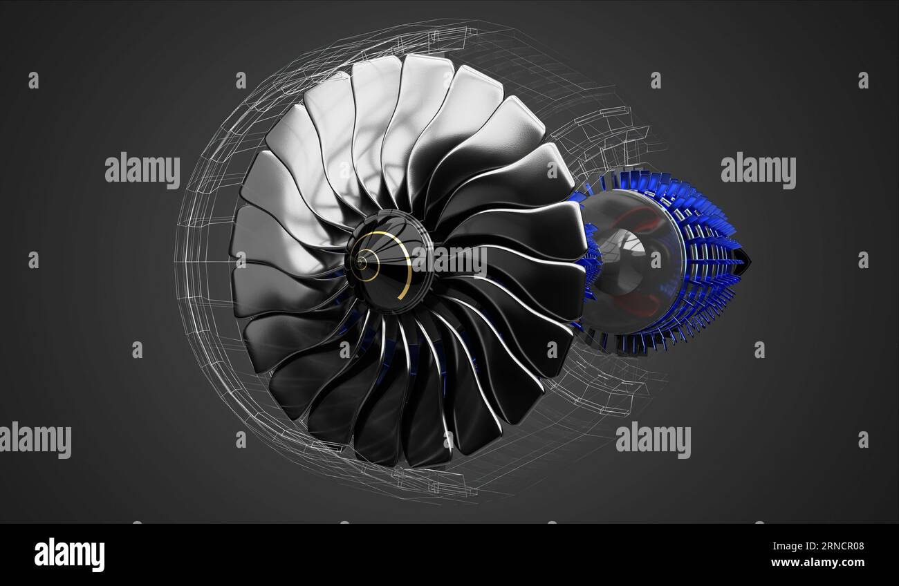 Jet engine inside - on grey background - 3D illustration Stock Photo ...