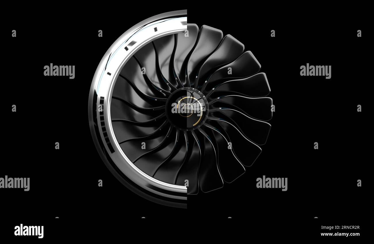 Jet engine on black background - 3D illustration Stock Photo - Alamy
