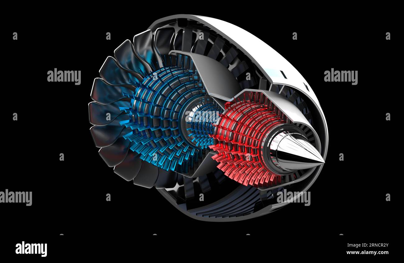 Jet engine inside - on black background - 3D illustration Stock Photo ...