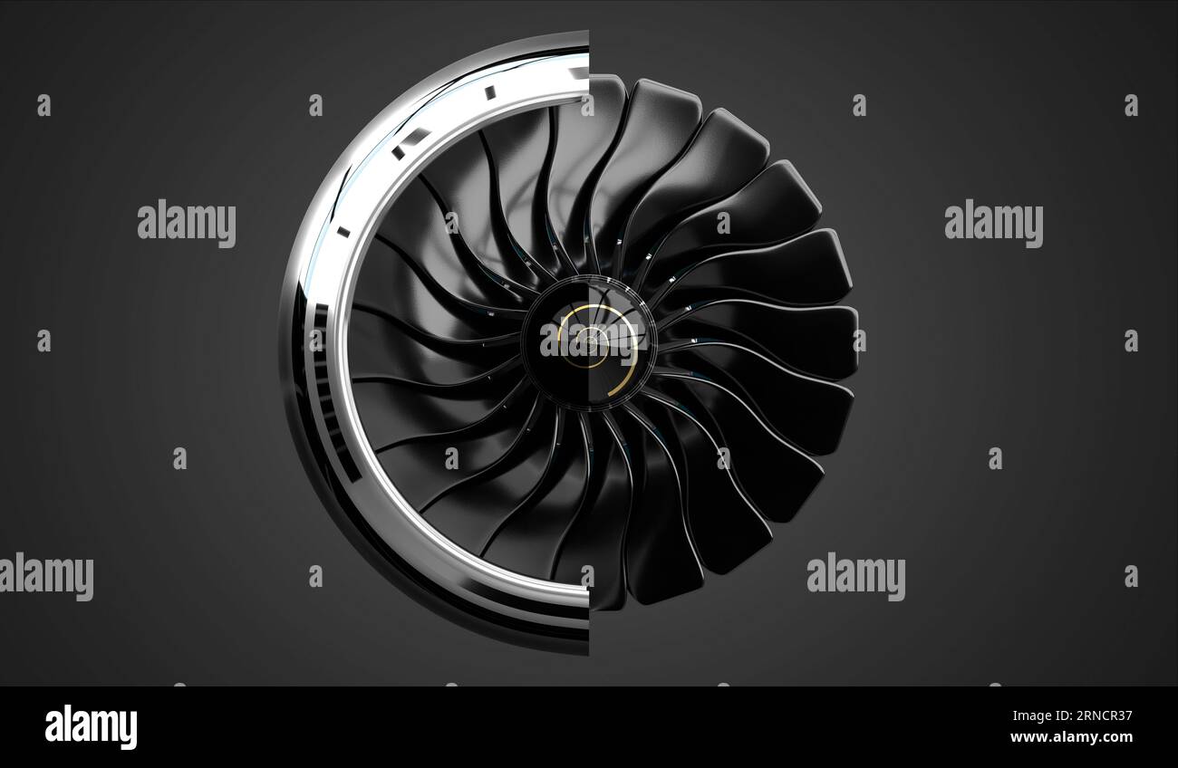 Jet engine on grey background - 3D illustration Stock Photo - Alamy