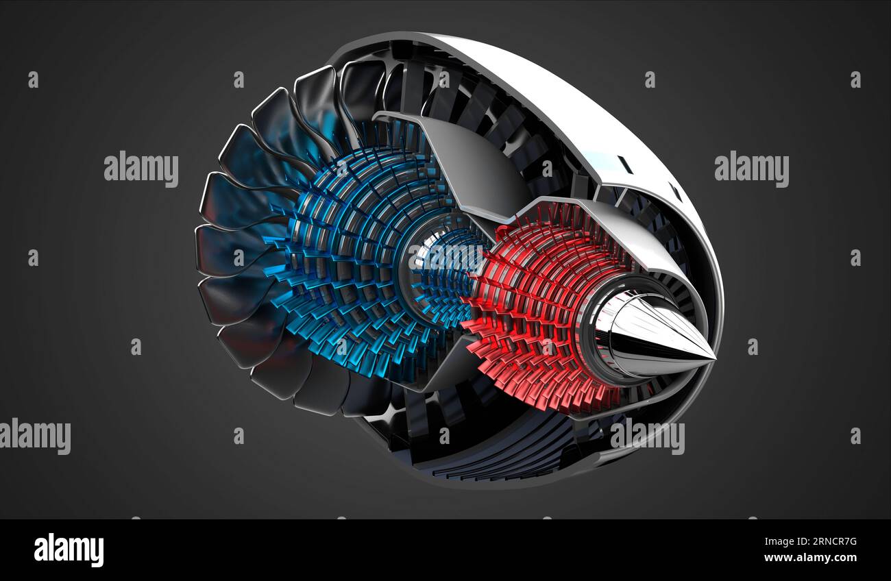 Jet engine inside - on grey background - 3D illustration Stock Photo ...