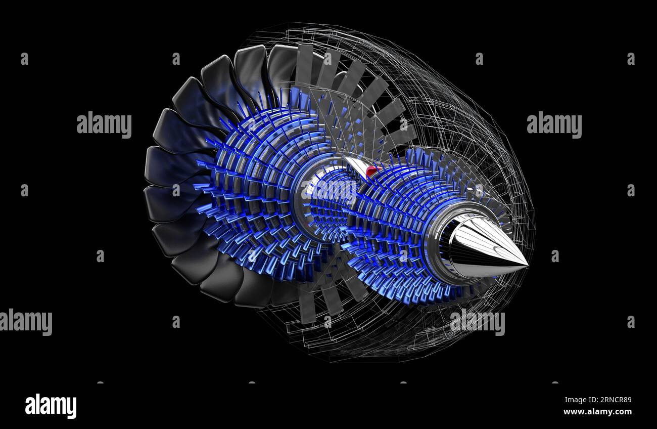 Jet engine inside - on black background - 3D illustration Stock Photo ...