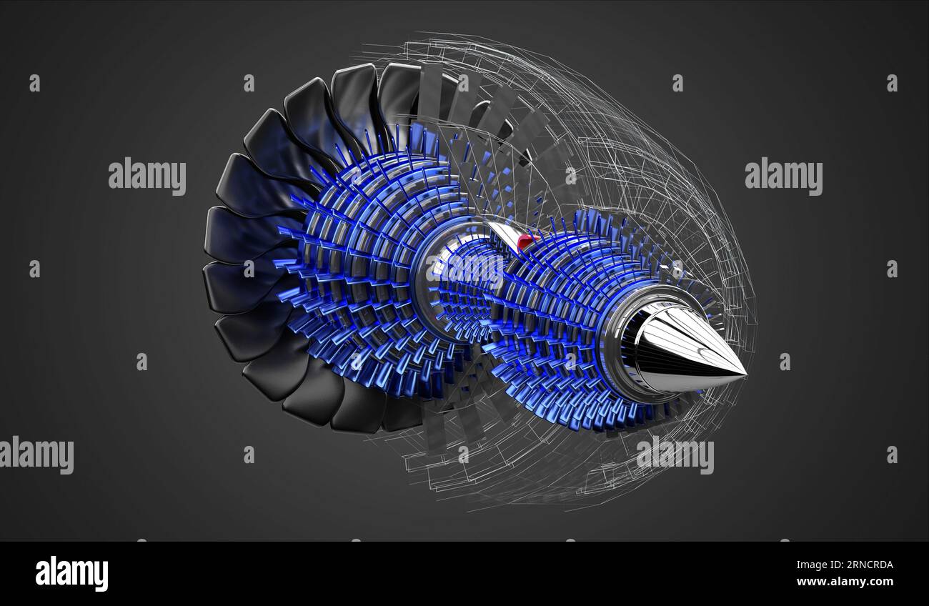 Jet engine inside - on grey background - 3D illustration Stock Photo ...