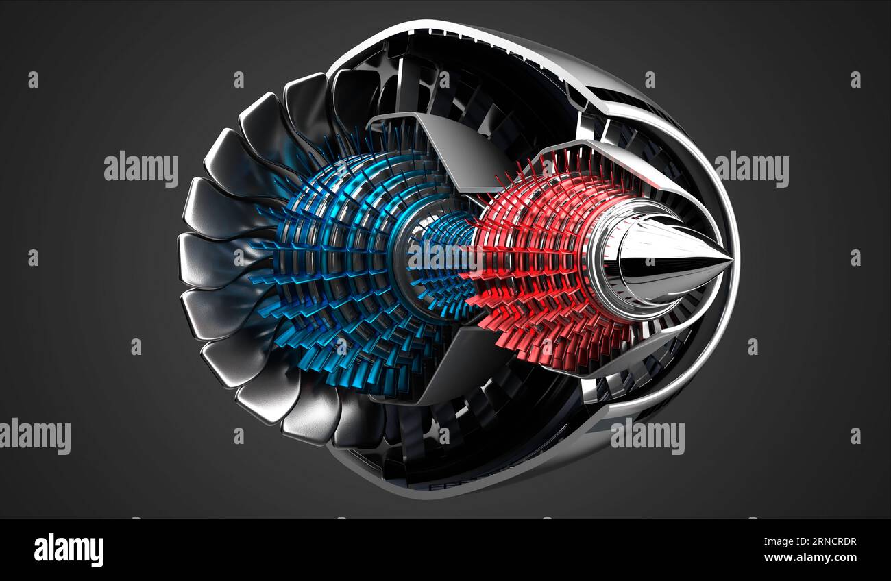 Jet engine inside - on grey background - 3D illustration Stock Photo ...