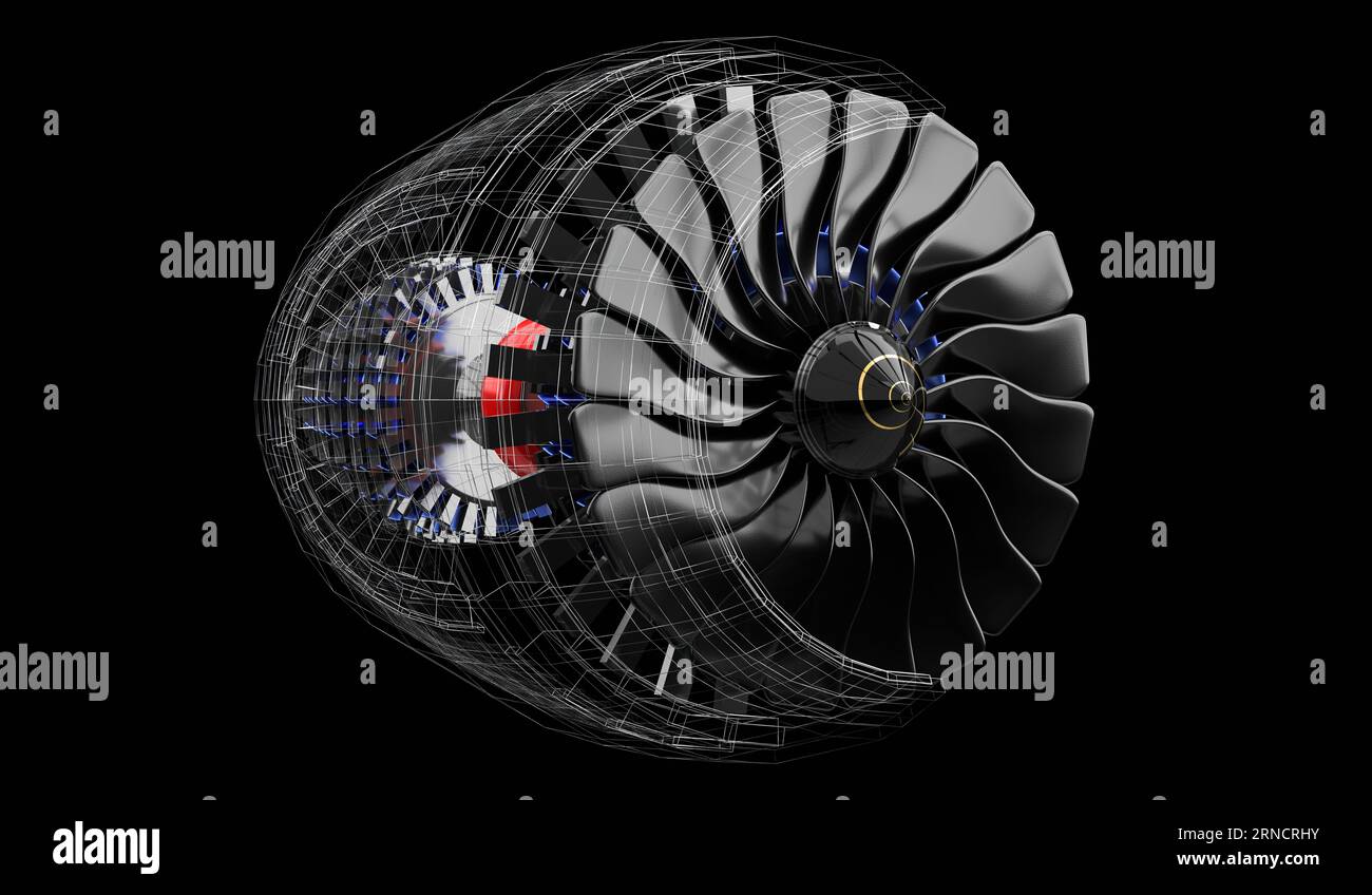 Jet engine inside - on black background - 3D illustration Stock Photo ...