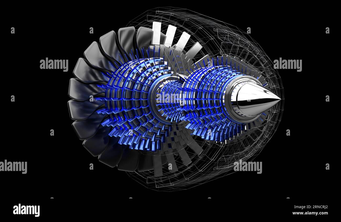Jet engine inside - on black background - 3D illustration Stock Photo ...