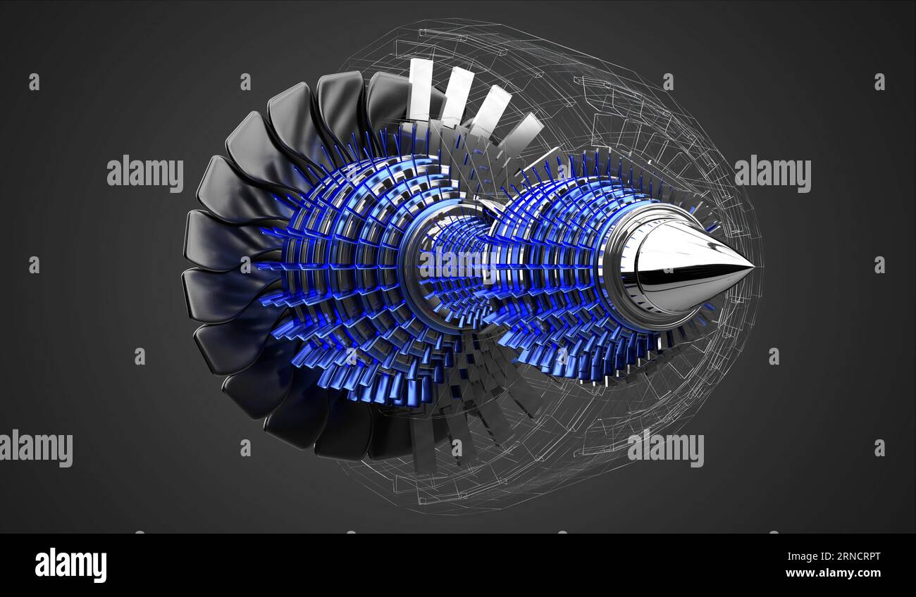Jet engine inside - on grey background - 3D illustration Stock Photo ...