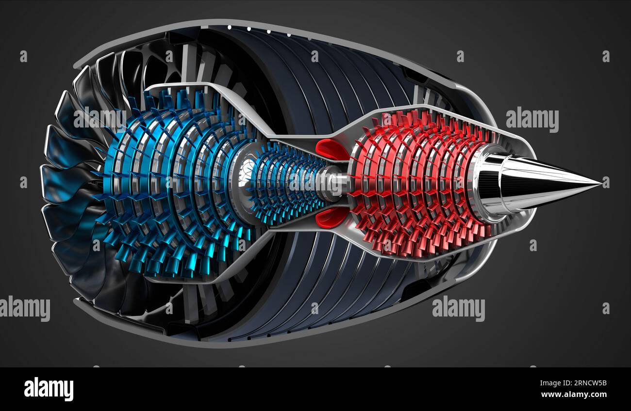 Jet engine inside - on grey background - 3D illustration Stock Photo ...