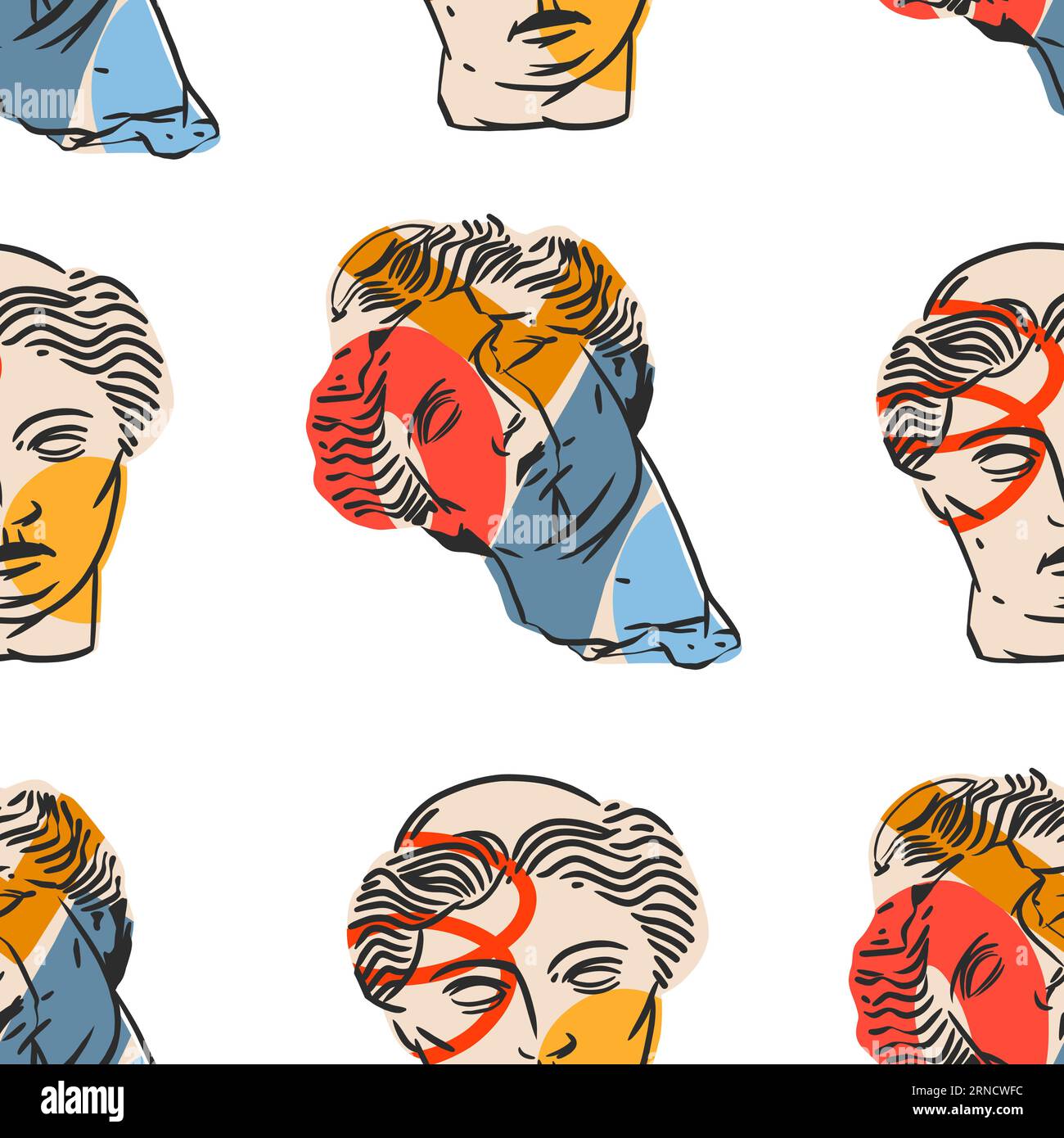 Hand drawn vector abstract graphic, greek ancient sculpture statues and ...