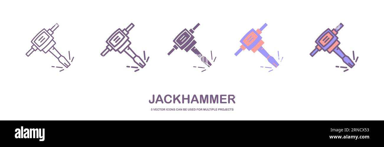 Construction jackhammer line and glyph icon, tool and repair, pneumatic ...