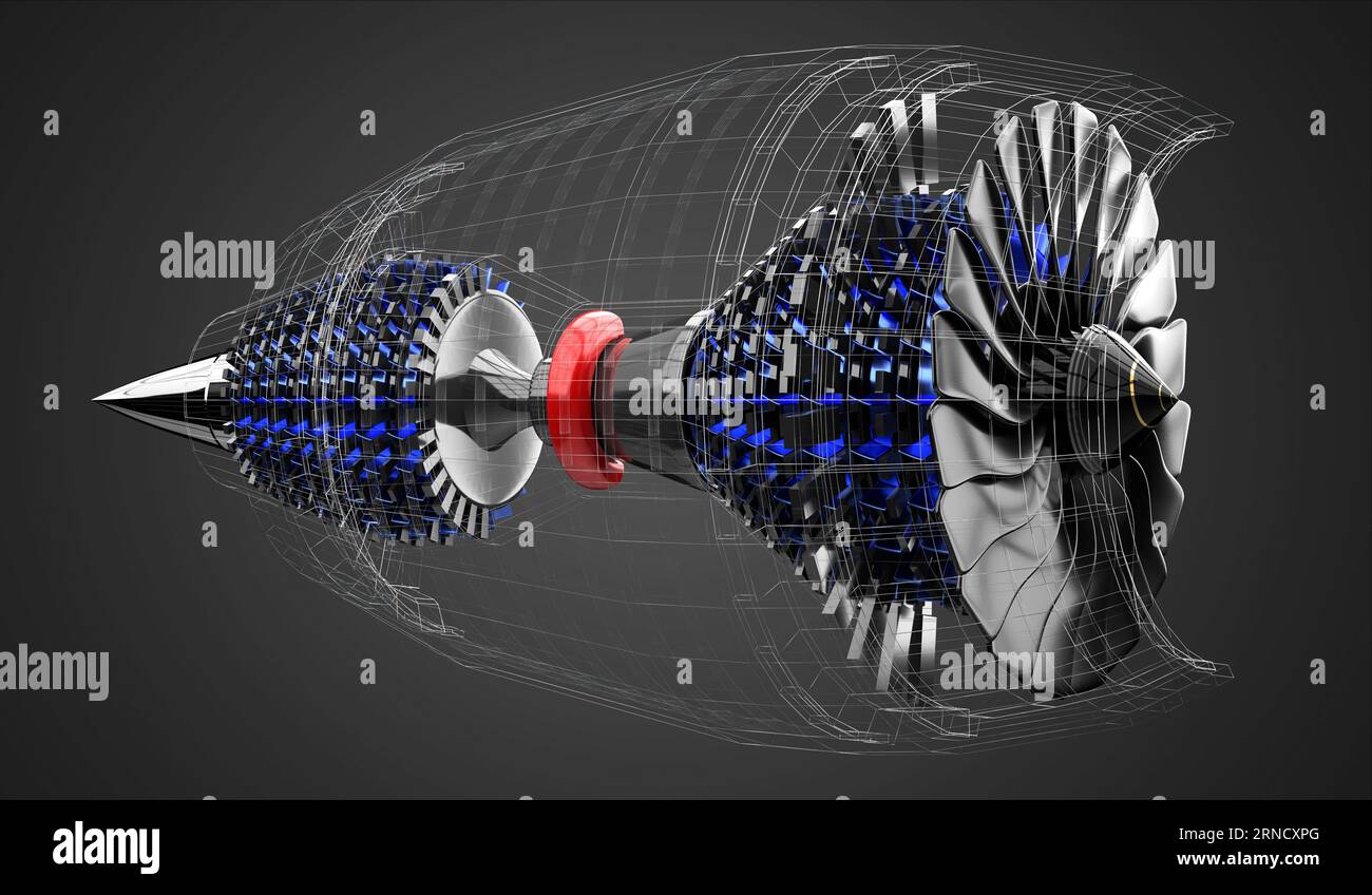 Jet engine inside - on grey background - 3D illustration Stock Photo ...