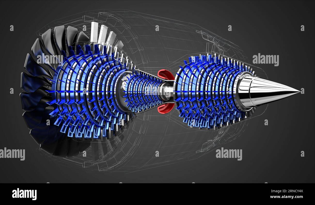 Jet engine inside - on grey background - 3D illustration Stock Photo ...