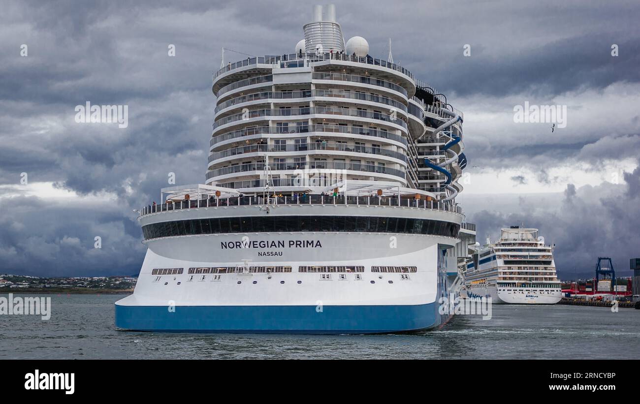 Two luxury cruise liners at Skarfabakki harbor in Reykjavik, Iceland ...