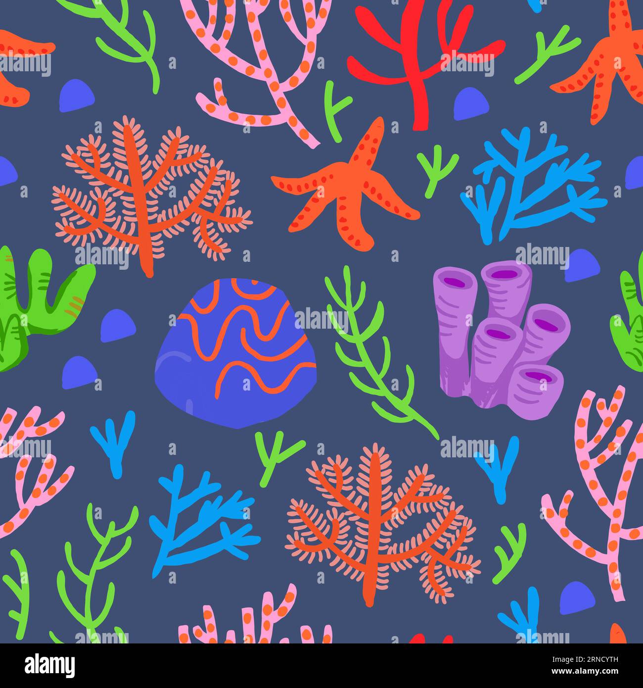 Cute vector colorful seamless pattern with red corals on dark ...