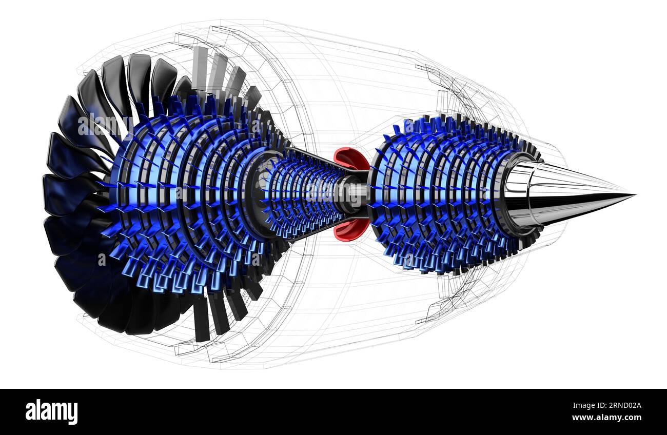 Jet engine inside - on white background - 3D illustration Stock Photo ...