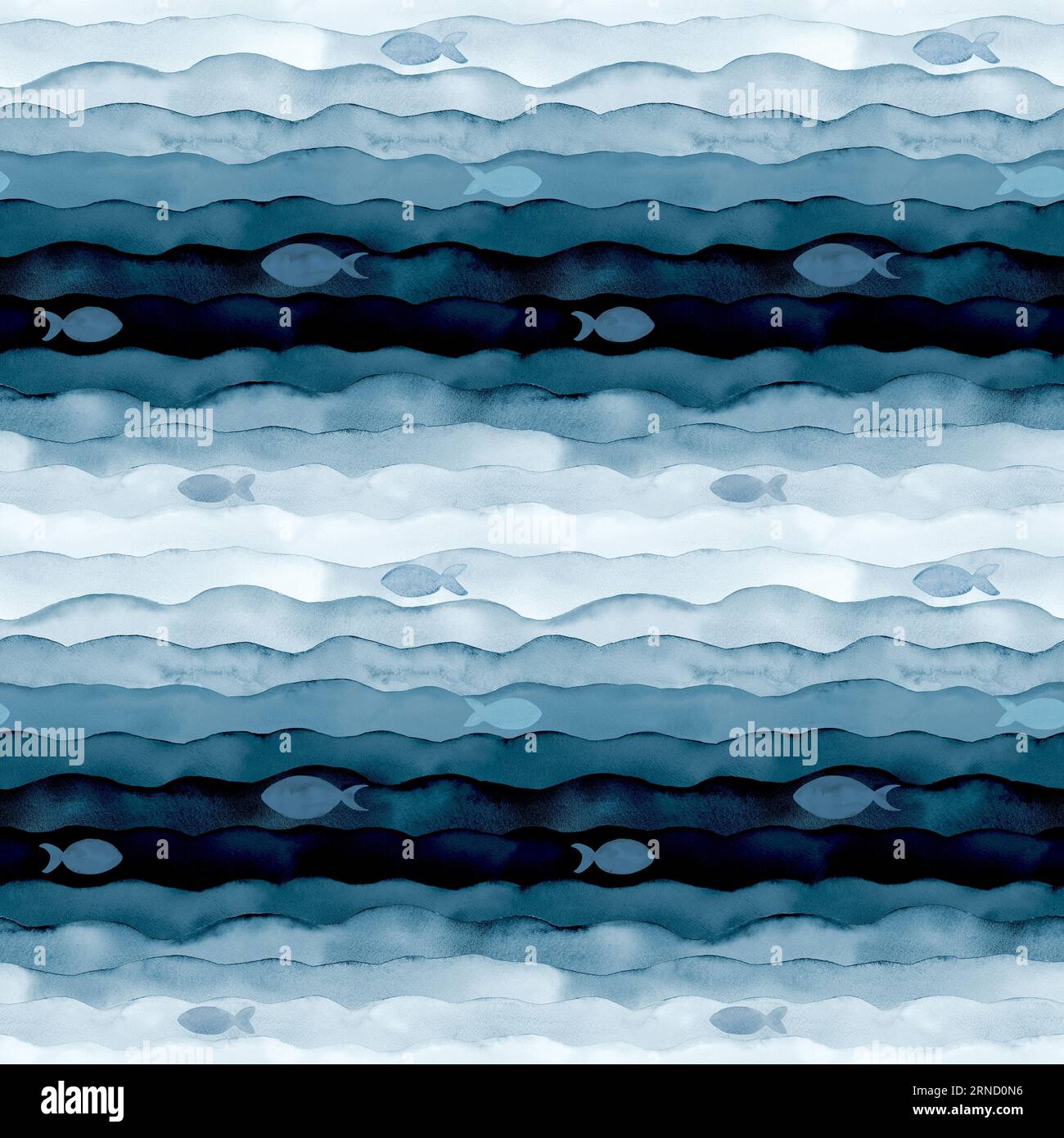 Abstract watercolor sea ocean navy blue indigo colored wave seamless ...