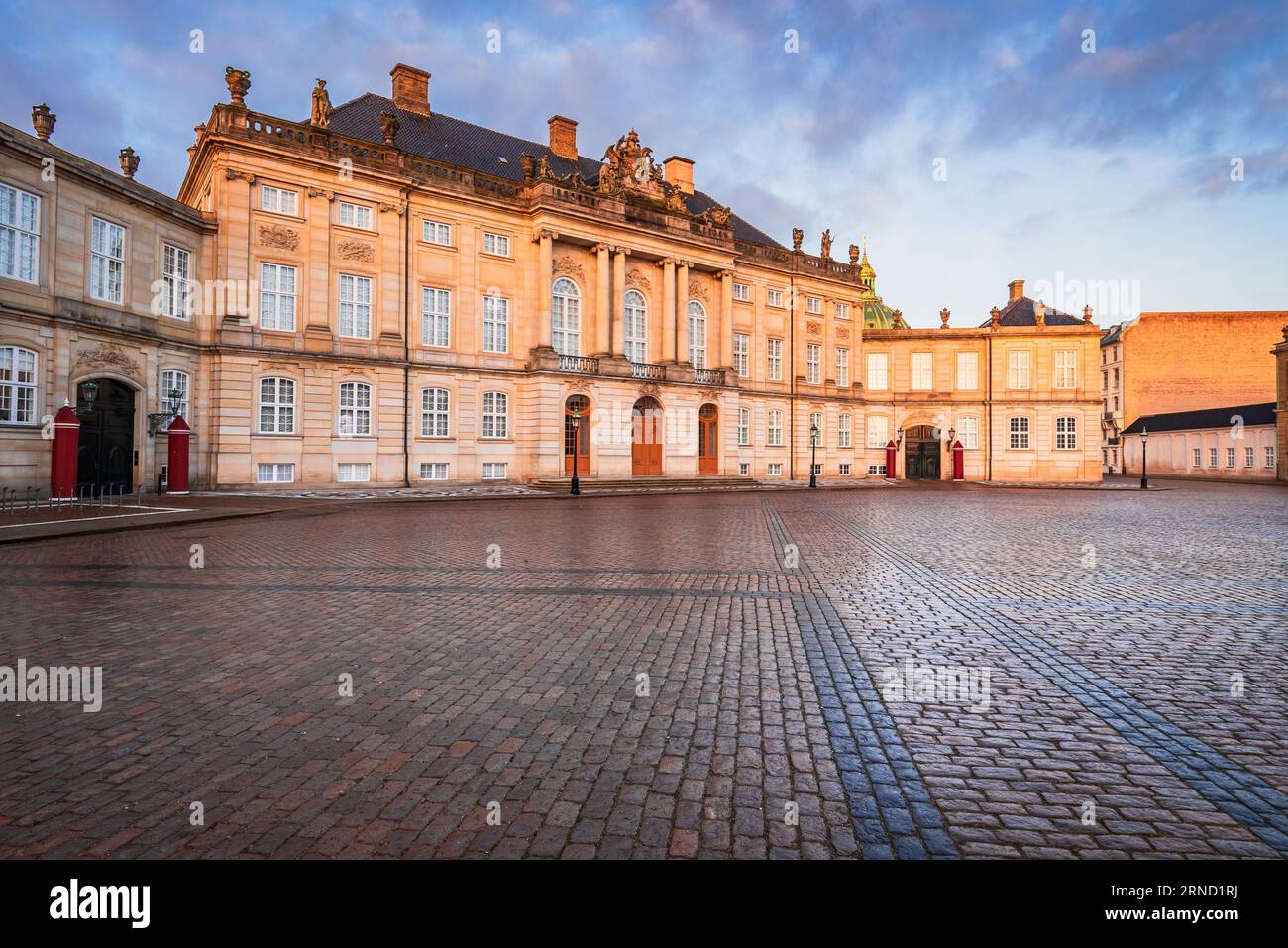 Copenhagen, Denmark. Morning sunrise light in Amalienborg Square ...