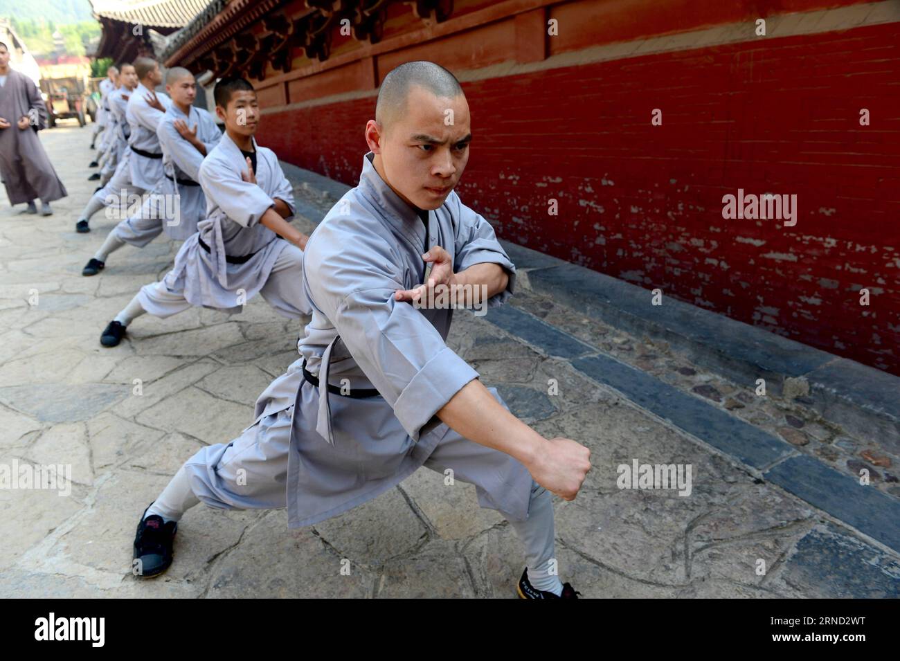 Monks practice Kongfu at Shaolin Temple in Dengfeng, central China s ...