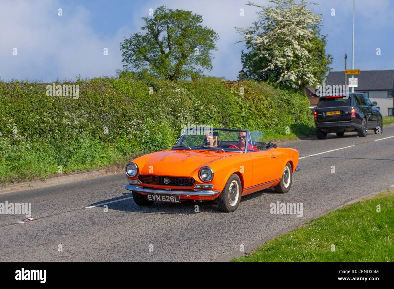 1973 70s seventies Orange Fiat Petrol 1592 cc; en-route to Capesthorne ...