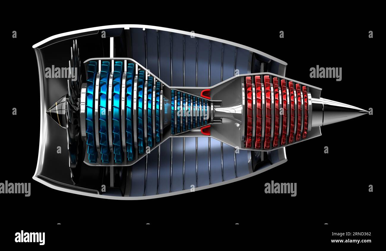 Jet engine inside - on black background - 3D illustration Stock Photo ...