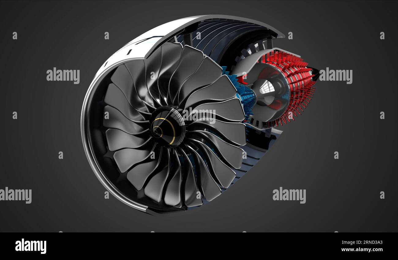 Jet engine inside - on grey background - 3D illustration Stock Photo ...