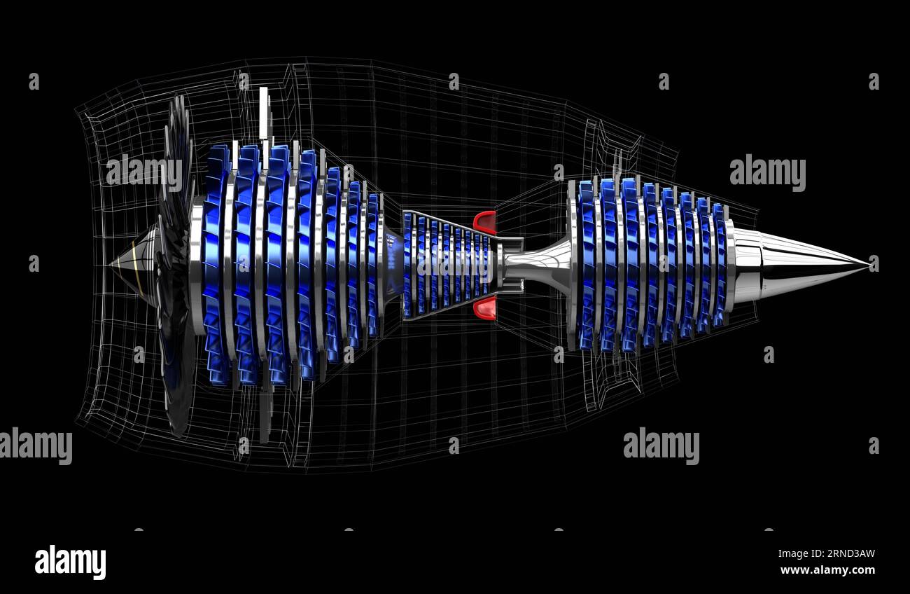 Jet engine inside - on black background - 3D illustration Stock Photo ...