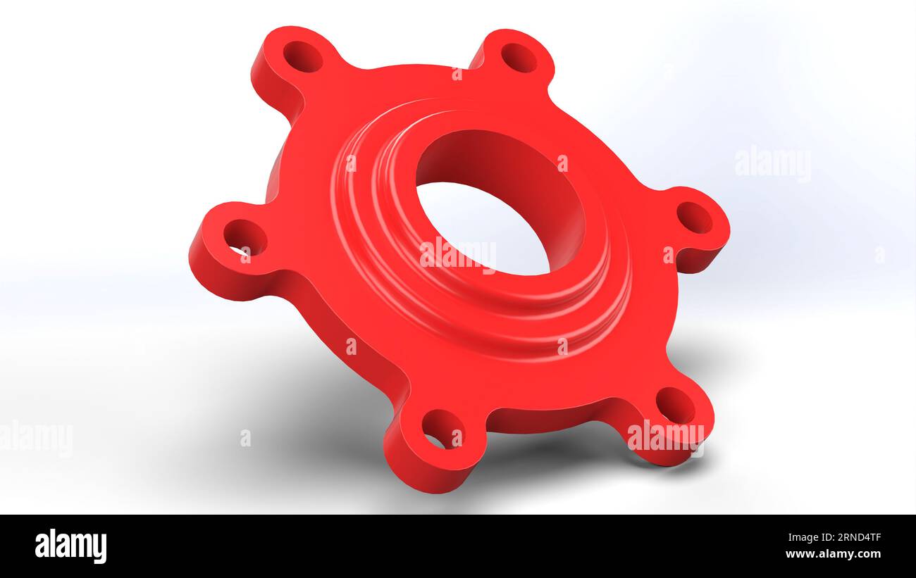 Red Mechanical Part. Circular pattern holes for bolts. Component design ...