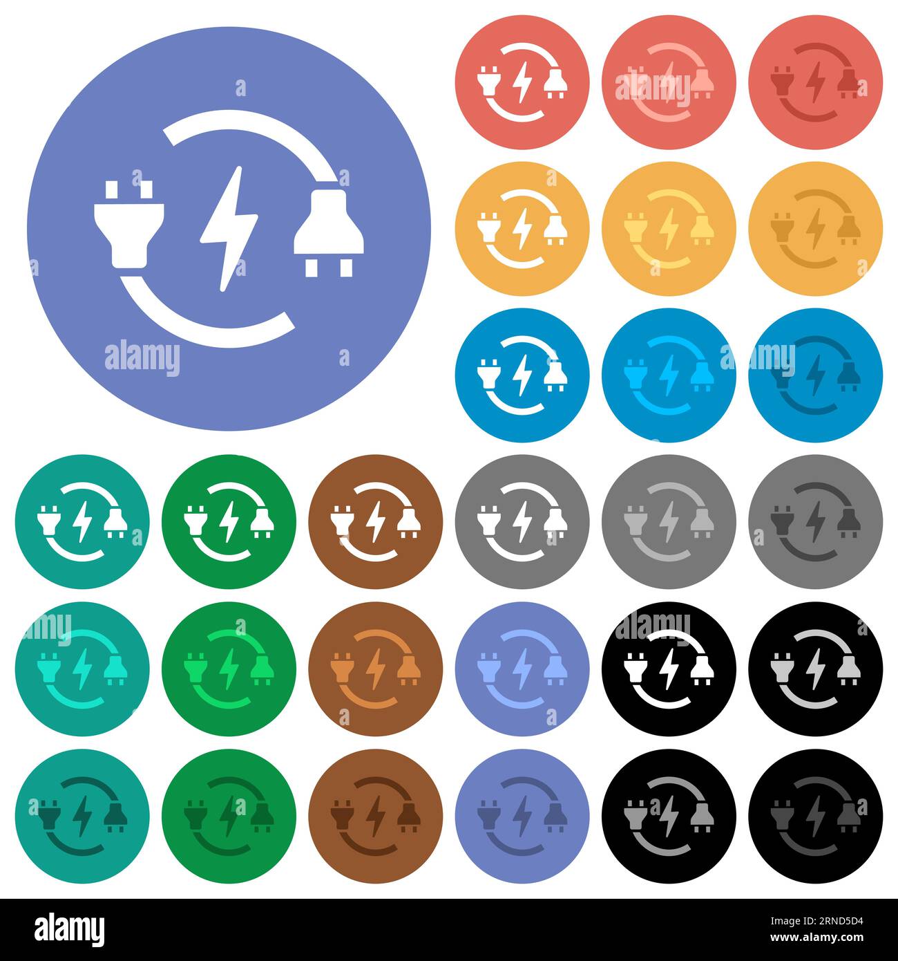 Electrical circuit with plug and cord multi colored flat icons on round ...