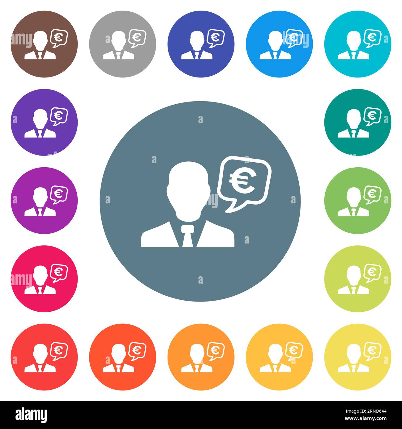 European Euro financial advisor flat white icons on round color ...
