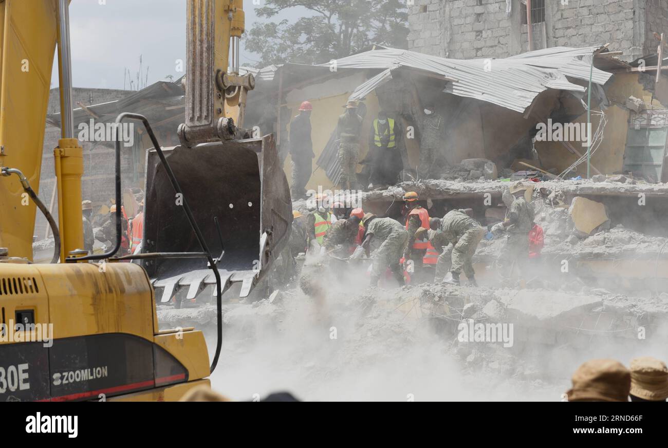Rescue team work at the collapsed building site in Huruma of Nairobi ...