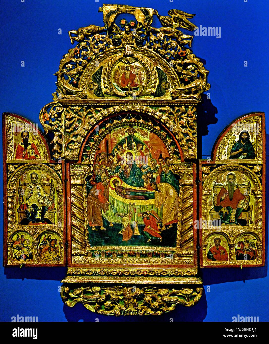 Triptych, The Dormition of the Virgin, the Resurrection of Christ and the Saints 18th Century ...