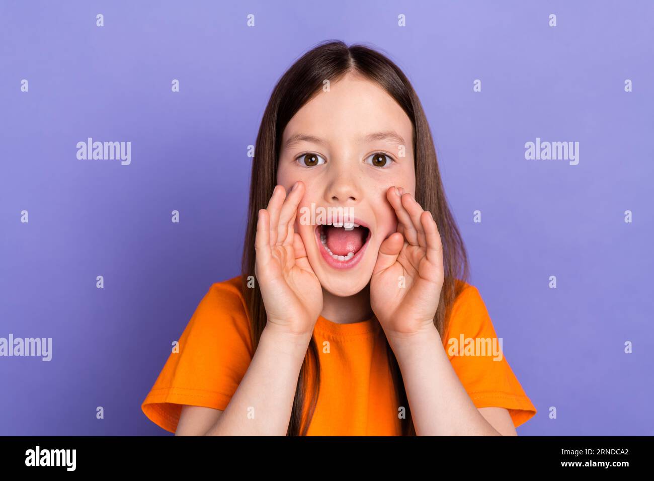Crazy emotions portrait of funny preschool girl kid screaming touch ...