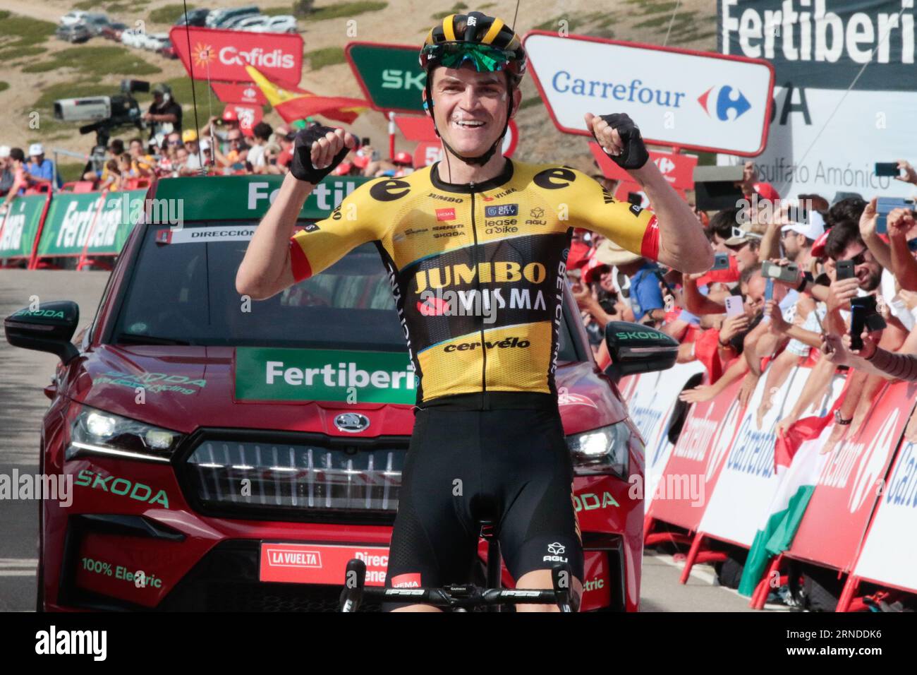 Sepp Kuss USA JUmbo Visma on the climb heading towards a famous win and ...