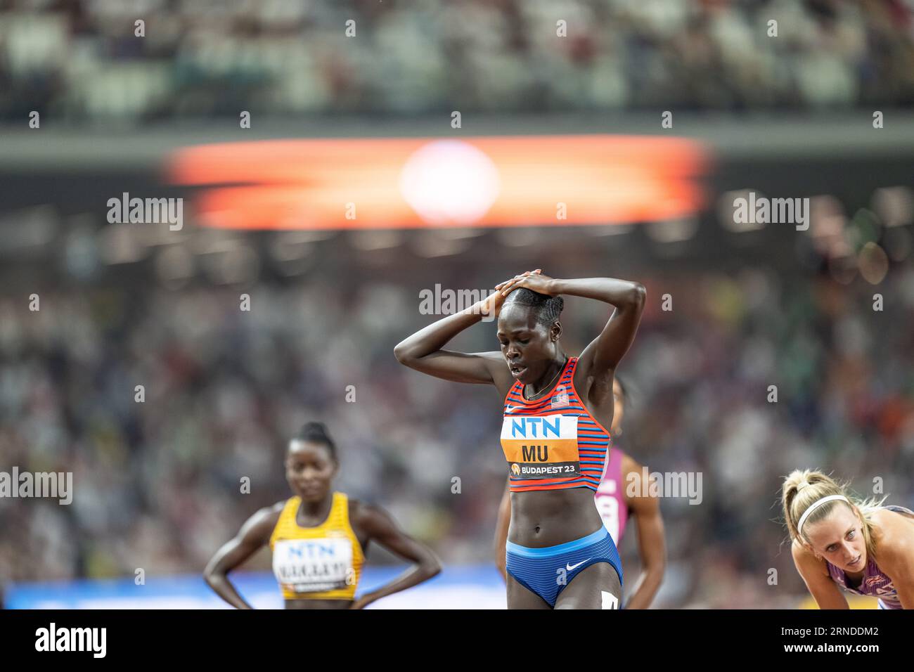Athing Mu participating in the 800 meters at the World Athletics ...